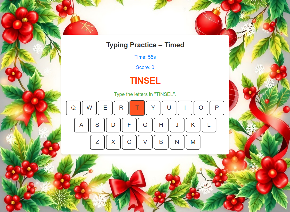 Christmas Timed Typing Practice - Tech Skills for Kids