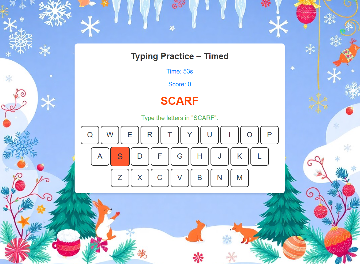Winter Timed Typing Practice - Tech Skills for Kids
