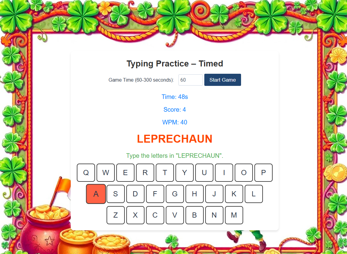 Saint Patrick’s Day Themed Timed Typing Practice - Tech Skills for Kids