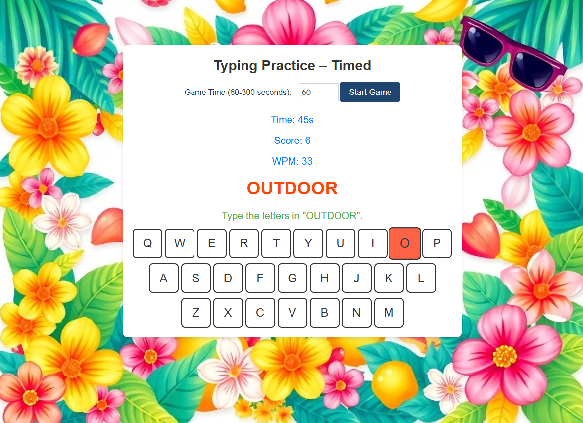 Summer Timed Typing Practice - Tech Skills for Kids